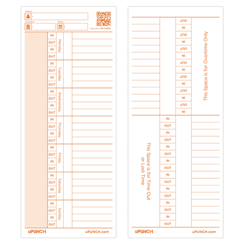 Time Cards for uPunch CR1000 Time Clock (Pack of 100) | Durable and Re ...