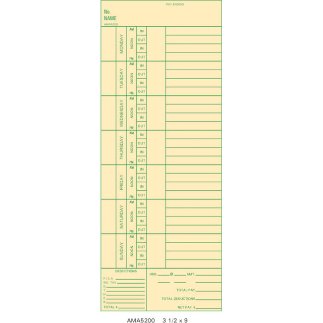Amano AMA5200 Weekly Time Cards – 1000-Pack for Accurate Employee Atte ...